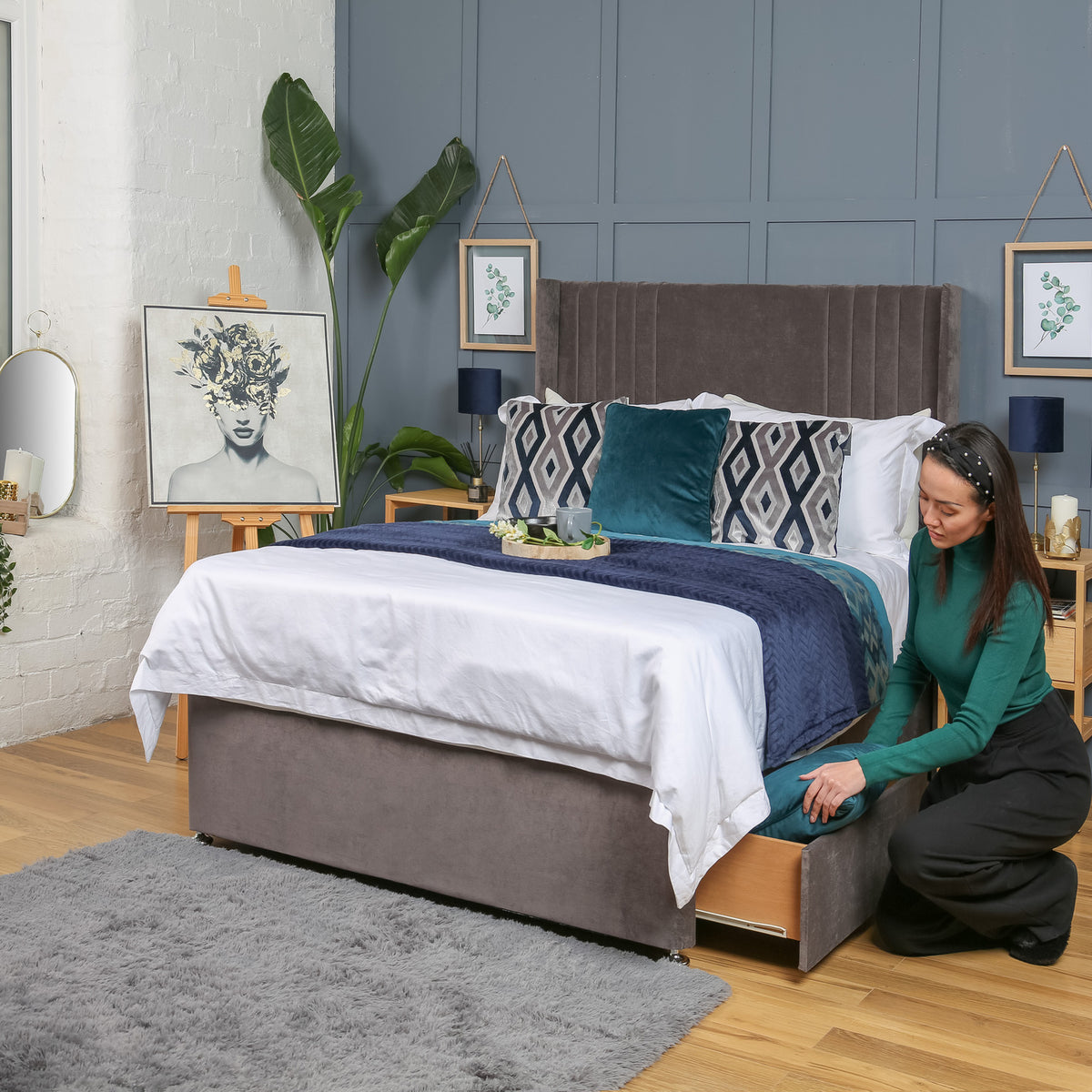 Sauvage Divan Bed Set With Mattress Options And Floorstanding Winged H ...
